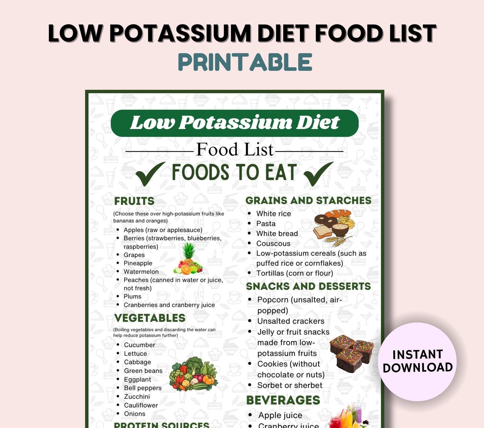 Low Potassium Diet Food List Printable, Stage 4 Kidney Disease Renal ...