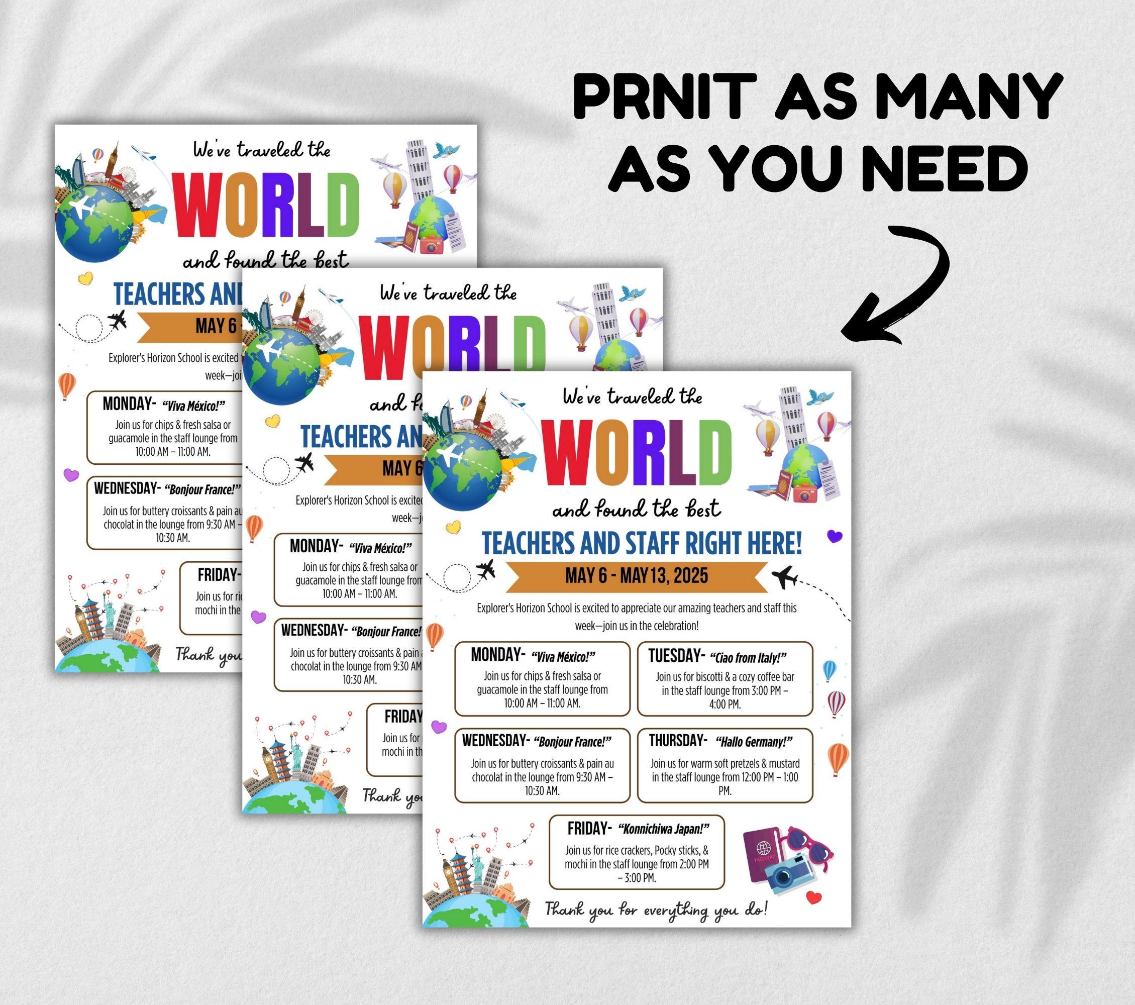 Editable International Theme Teacher & Staff Appreciation Around the ...