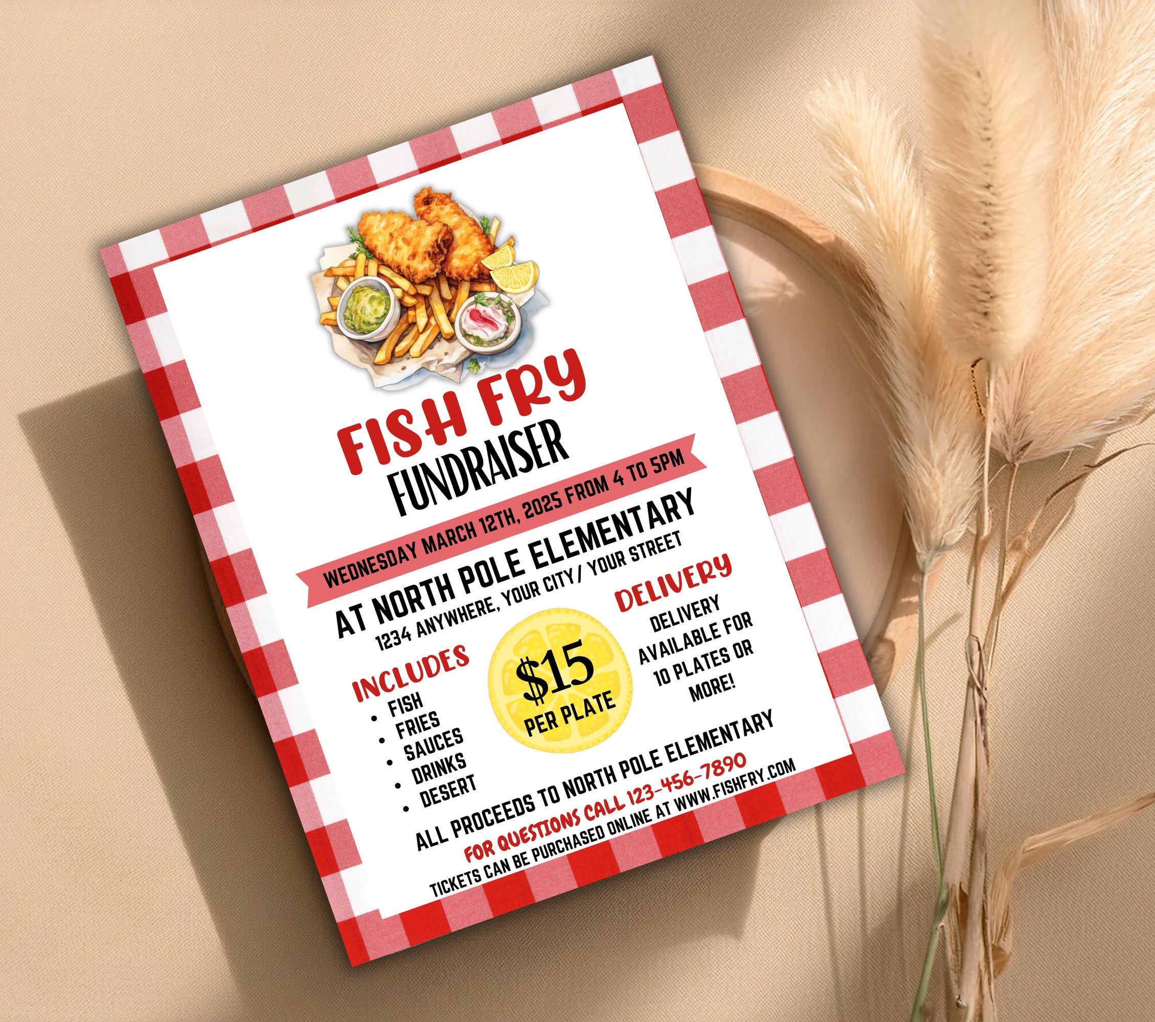 Editable Fish Fry Fundraiser Flyer Template, Church School Charity (8.5 ...