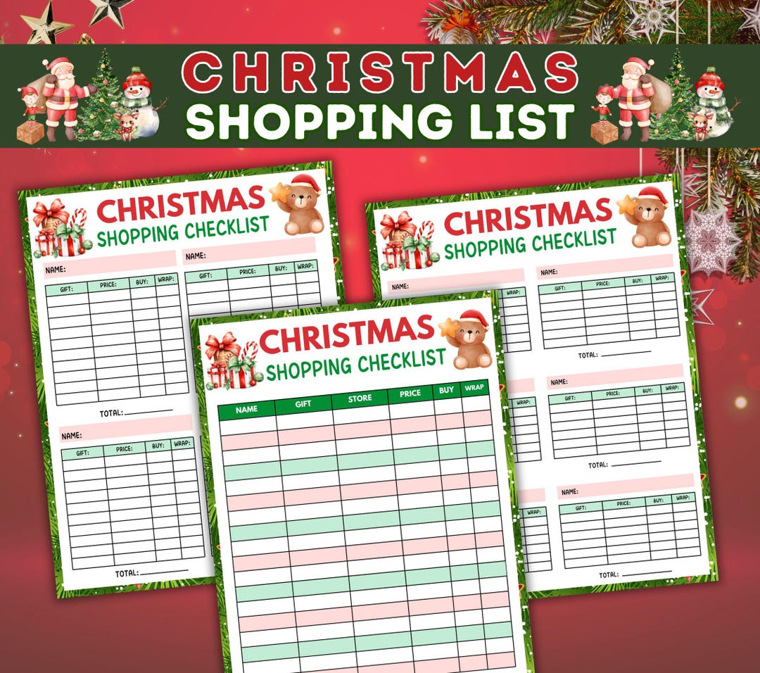 Christmas Shopping Gift List, Printable Christmas Gift Budget Tracker ...
