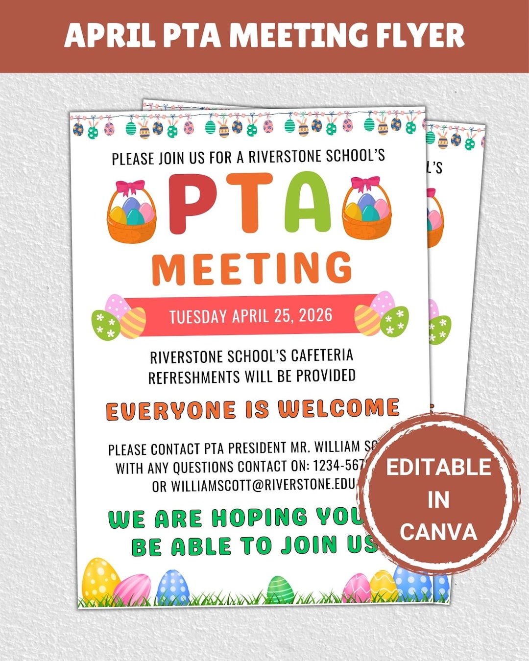 Editable March PTA Meeting Flyer, School Recruitment, St Patrick ...