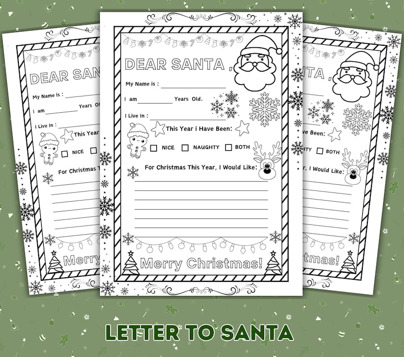 Letter to Santa Coloring Page, Printable Dear Santa Letter, Christmas ...