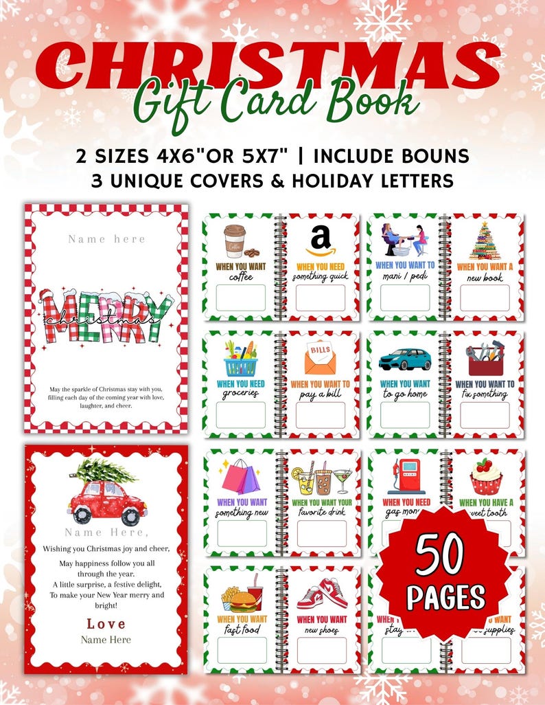 Christmas Gift Card Book Printable, Editable Christmas Gift Card Book ...