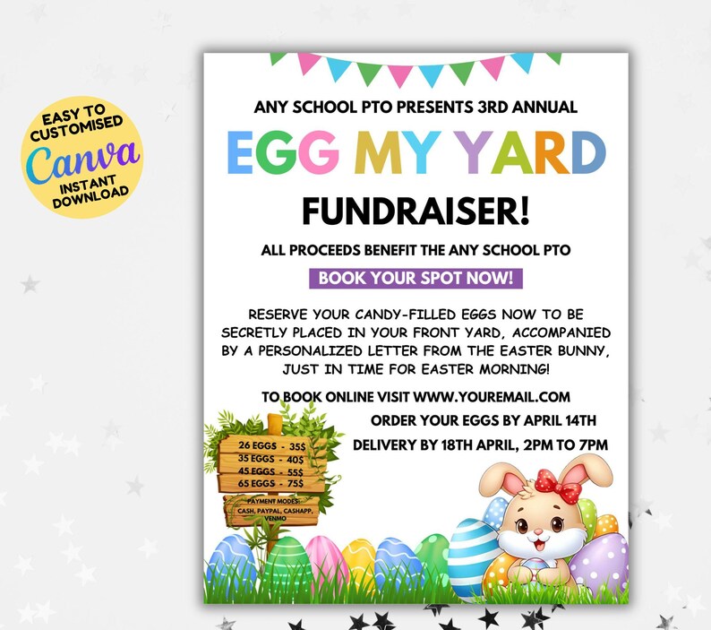 Editable Egg My Yard Fundraiser Template, PTO Easter Egg Hunt ...