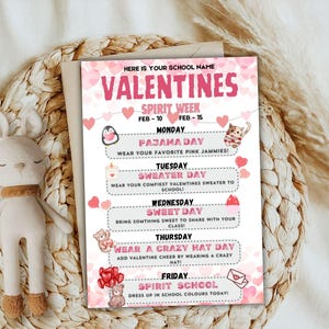 Editable Valentine's School Spirit Week Flyer, PTO Schedule, February ...