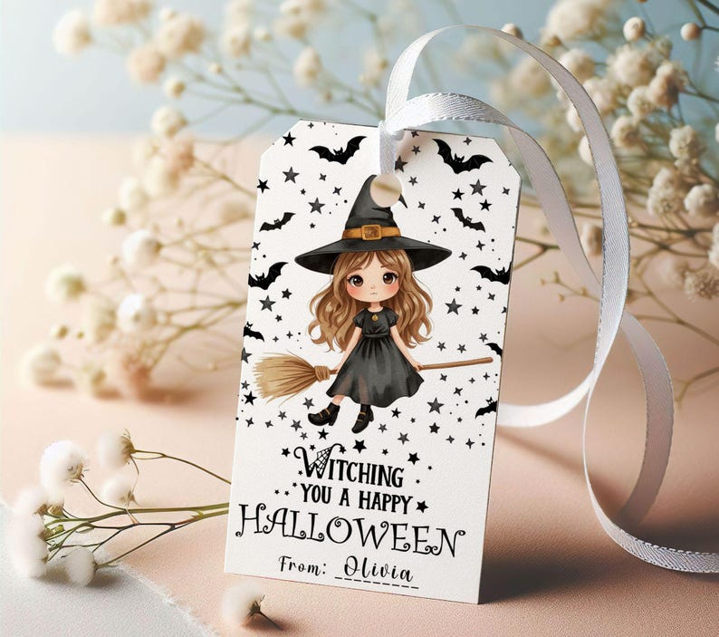 Halloween Witch Favor Tag, Witching You a Happy Halloween Gift Tag ...