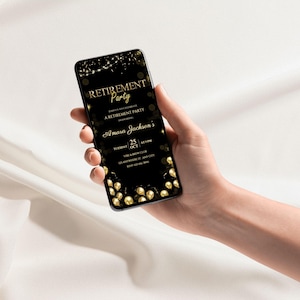 Editable Retirement Party Invitation Template, Retirement Dinner Elegant Black White Gold ...