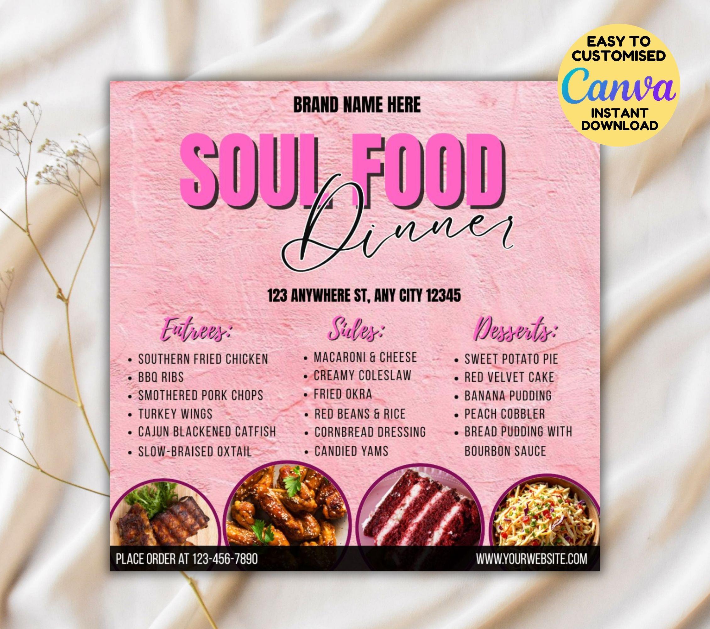 Editable Social Media Post Soul Food Template, Soul Food Flyer, Dinner ...