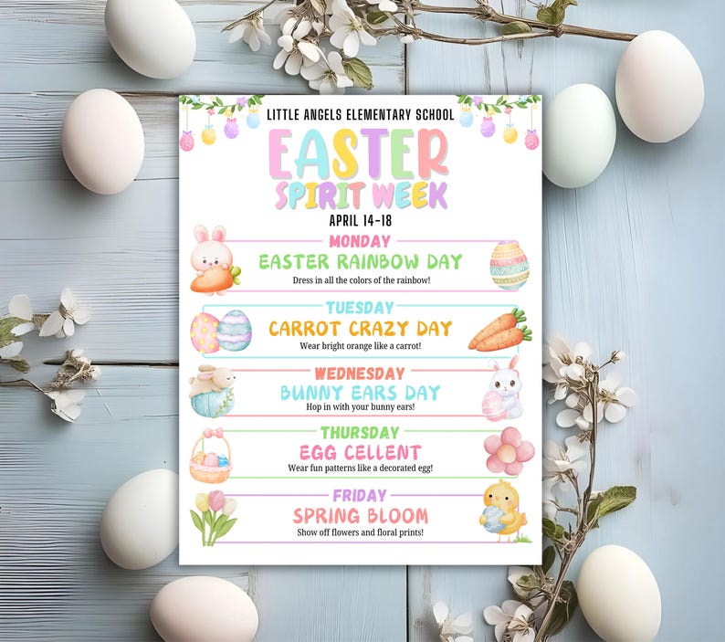 Easter School Spirit Week Flyer Template - Editable Design - Etsy UK