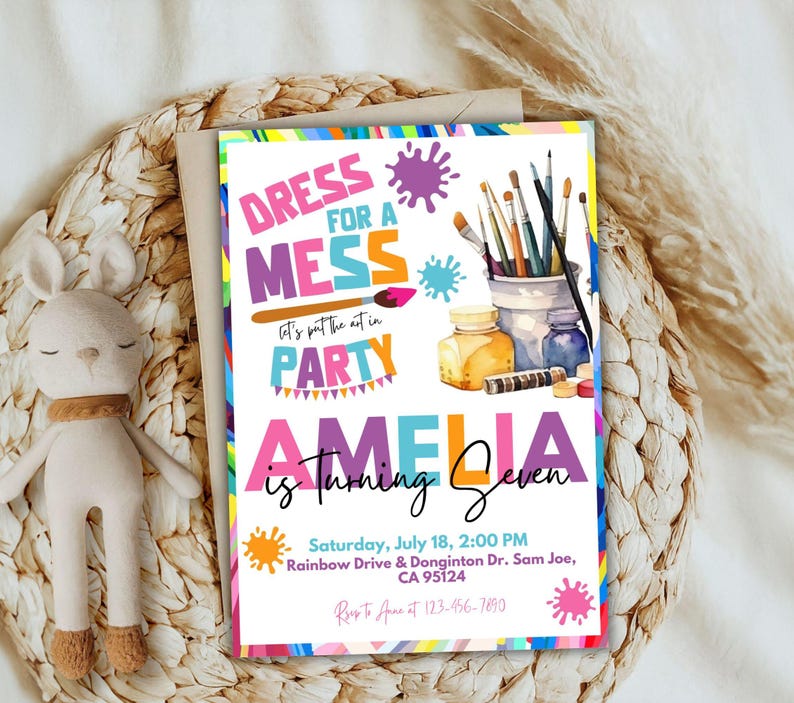 Editable Art Birthday Party Invitation, Art in Party Birthday Party ...