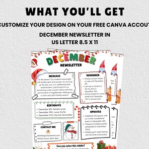 December Monthly Newsletter Template, Back to School, Weekly Classroom ...