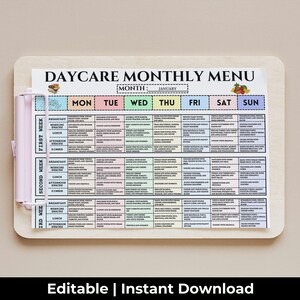 Editable Home School Meal Planner, Home Daycare Weekly Menu Editable ...