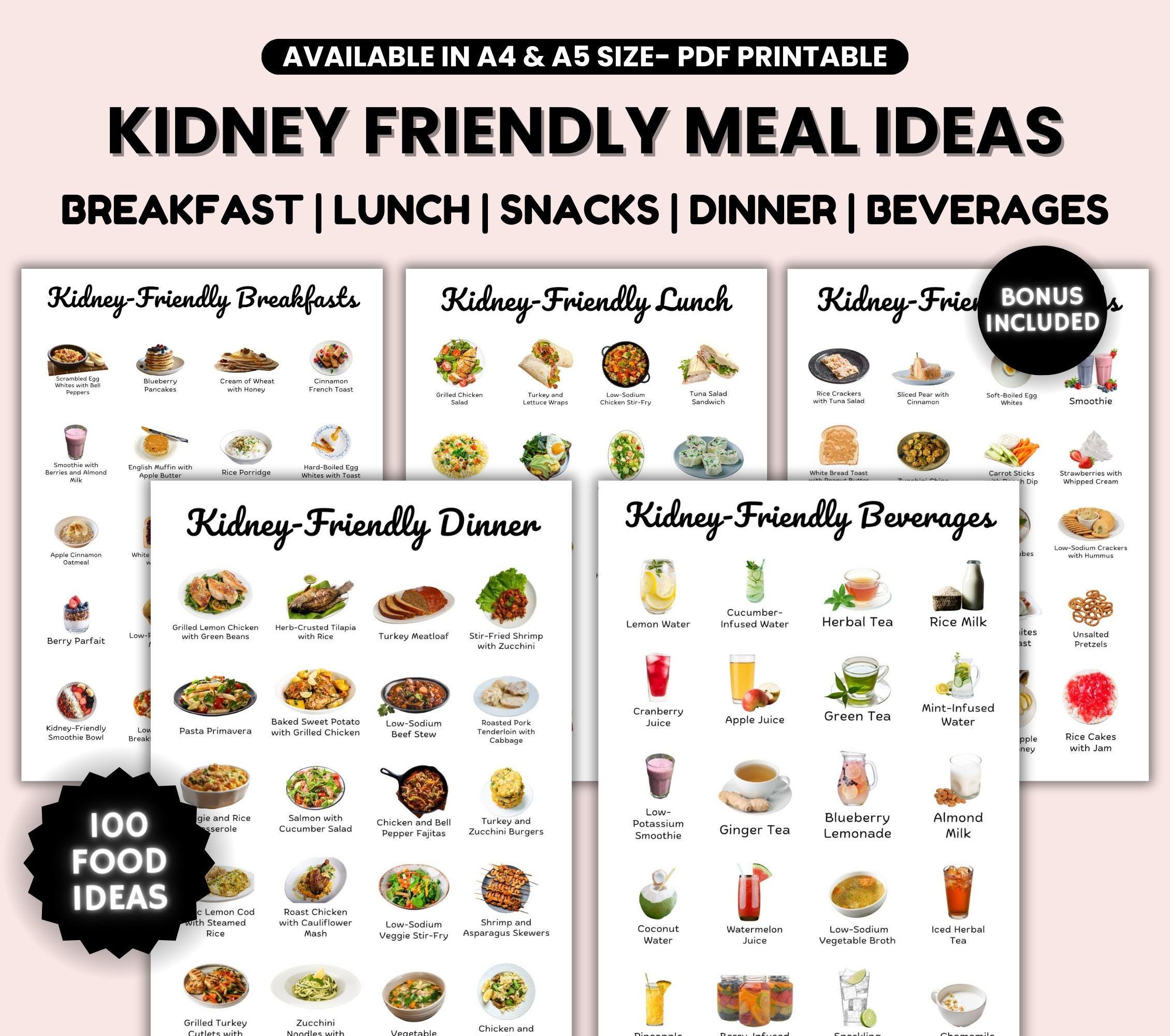 Kidney Friendly Meal Ideas Printable, Kidney Diet Meal Plan for Kidney ...