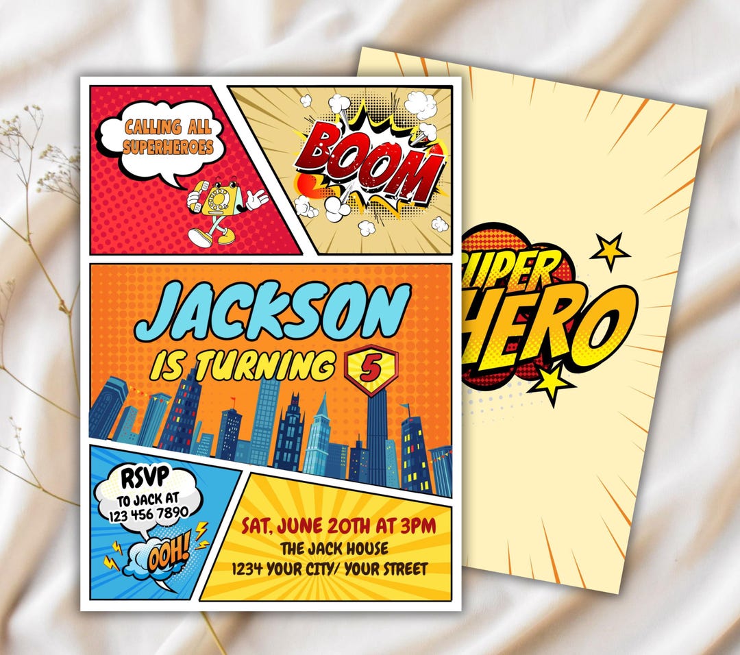 Editable Superheros Birthday Invitation Template, Comic Book Birthday ...