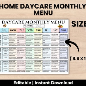 Editable Home School Meal Planner, Home Daycare Weekly Menu Editable ...