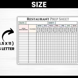 Restaurant Prep Sheet Printable, Food Prep Chart, Food Prep Sheet ...