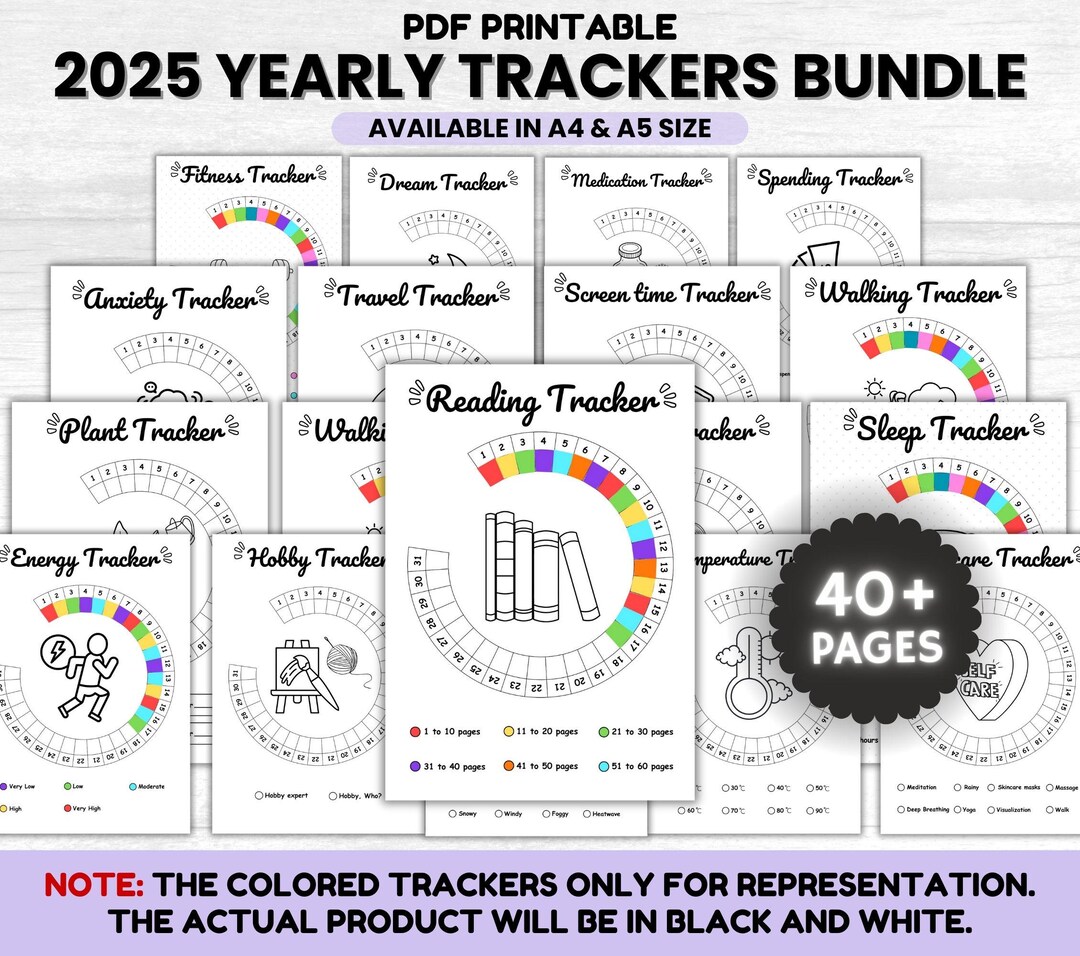 Pixel Tracker Bundle Printable, Yearly Trackers Bundle, Yearly Monthly ...