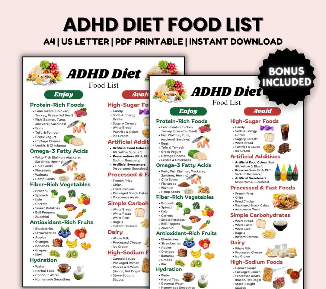 ADHD Food List Printable, Attention Deficit Hyperactivity Disorder Meal ...