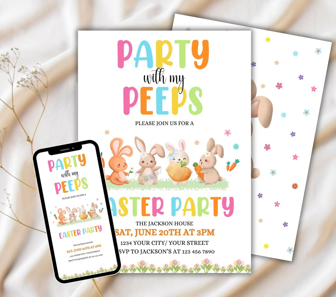 Editable Party With My Peeps Easter Party Invitation Template, Happy ...