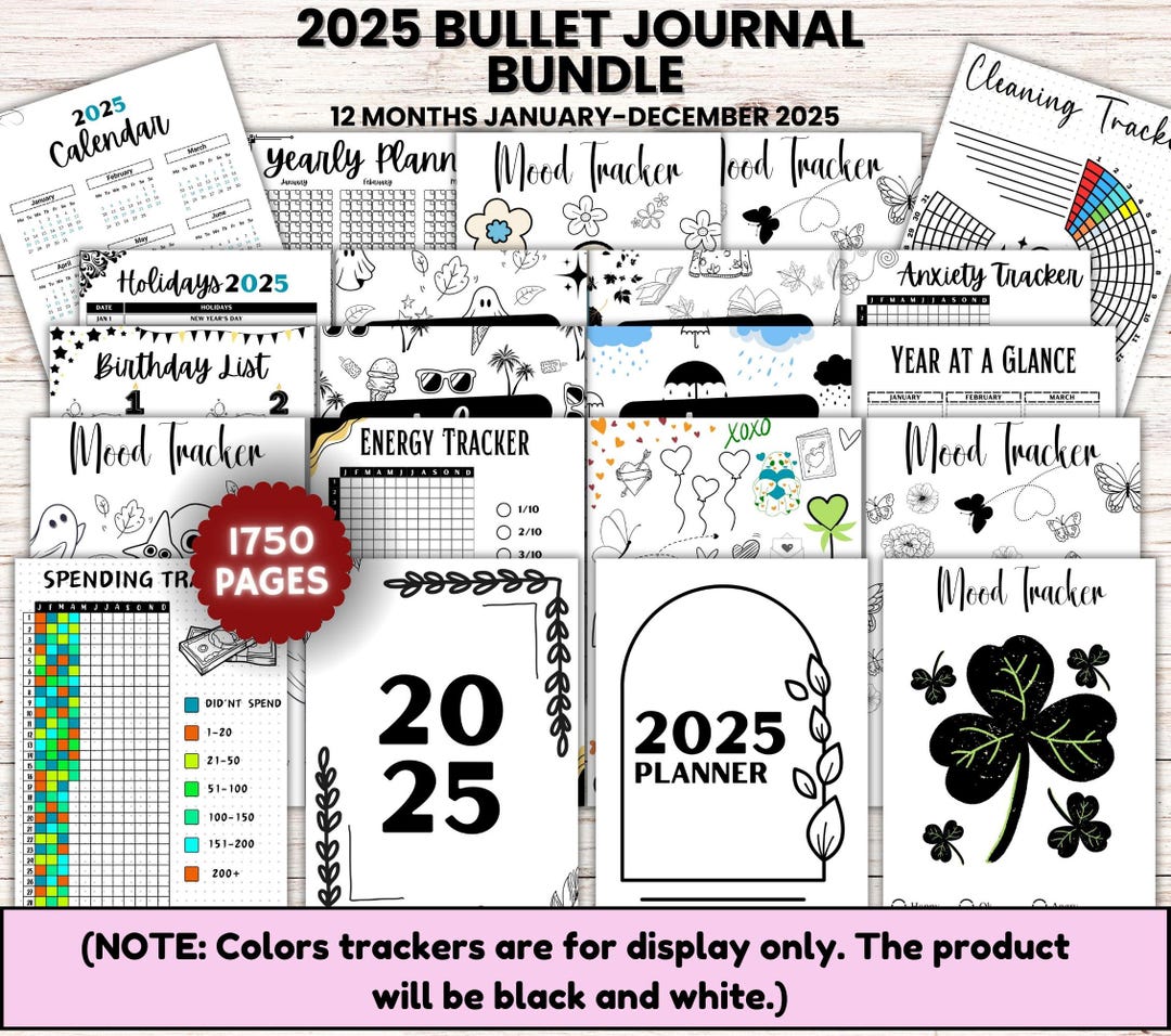 Paquete imprimible de Bullet Journal 2025, imprimibles de Bullet ...