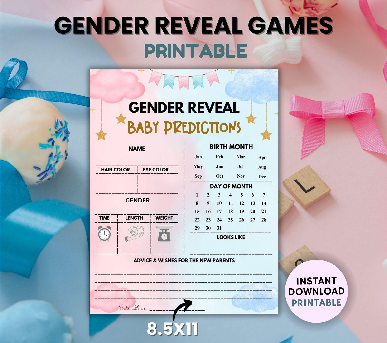 Gender Reveal Games Bundle Printable, Gender Reveal Games, Gender Reveal Party Games, Blue Pink ...