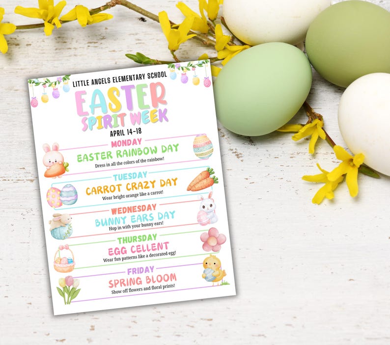 Easter School Spirit Week Flyer Template - Editable Design - Etsy UK