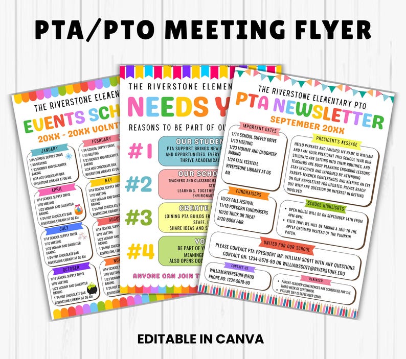 Editable PTO PTA Flyer Bundle, School Newsletter Templates (canva) - Etsy