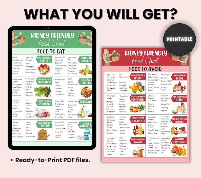 Editable Kidney Friendly Food Chart, Kidney Disease Food List, Kidney ...