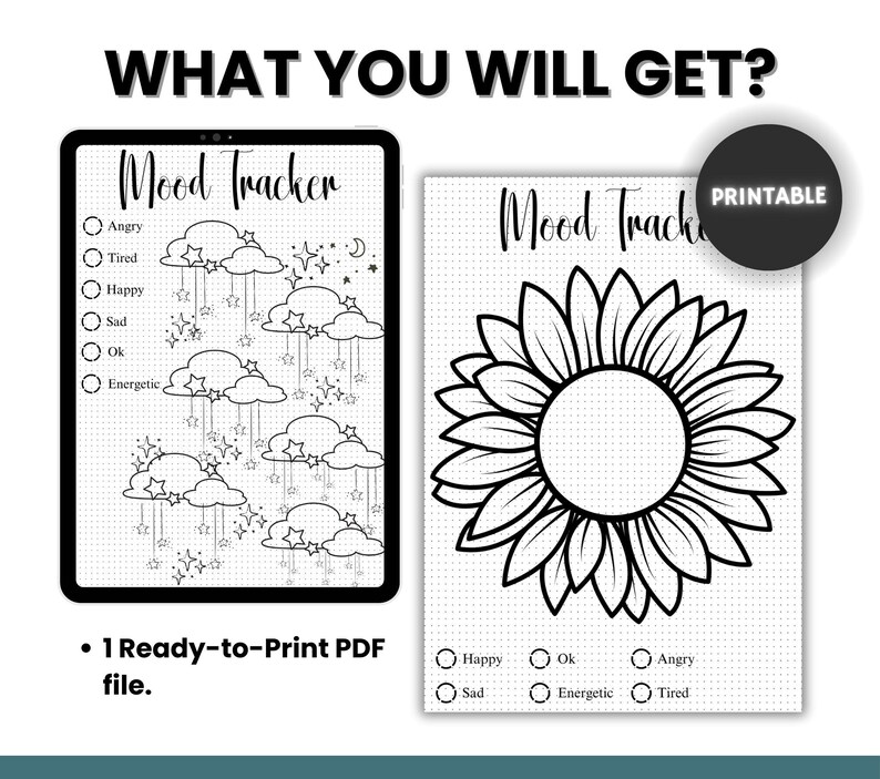 Mood Tracker Bundle Printable, Journal Pages, Monthly Mood Tracker ...
