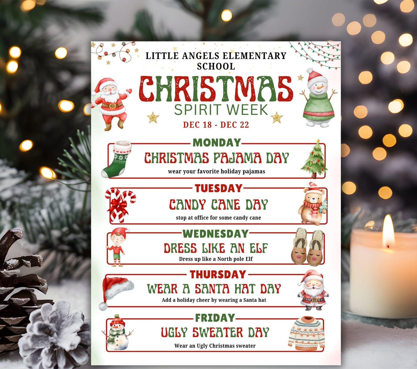 Holiday School Spirit Week Flyer Editable, Winter Spirit Week, December ...