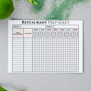 Restaurant Prep Sheet Printable, Food Prep Chart, Food Prep Sheet ...