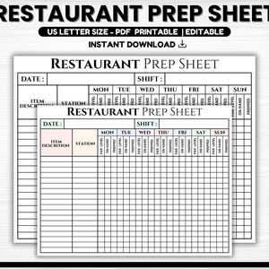 Edittable Restaurant Prep Sheet, Food Prep Chart, Food Prep Sheet ...