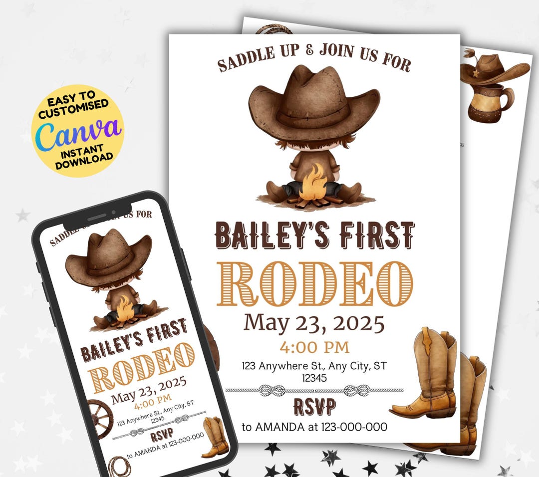 Editable First Rodeo Invitation Template, Wild West Birthday Invite ...