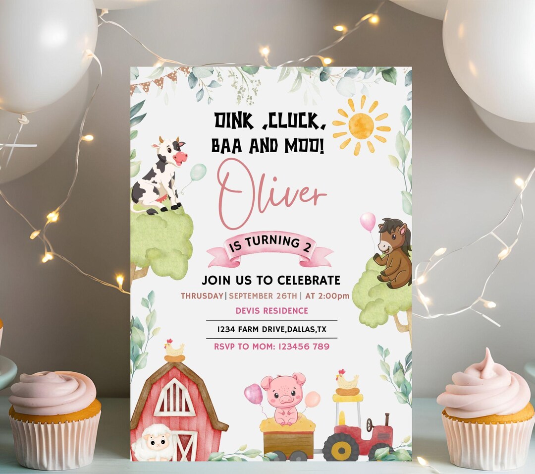EDITABLE Farm Birthday Invitation, Barn Animals Party Invite Template ...