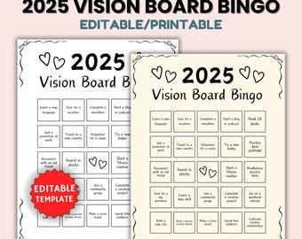 2025 Vision Board Bingo | Editable Canva Template | New Year Goals - Etsy