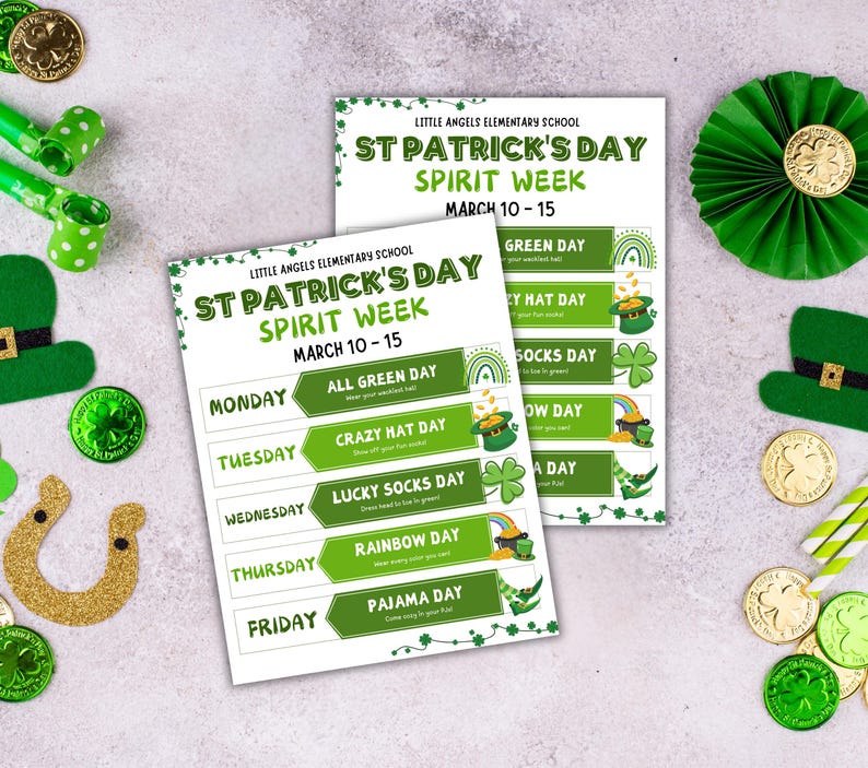 Editable St.patricks School Spirit Week Flyer Template, St. Patty's PTA ...