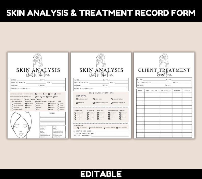 Editable Esthetician Facial Treatment Forms Templates, Printable ...