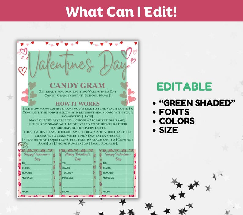 Editable Valentine's Day Candy Gram Fundraiser Flyer Template, Class ...
