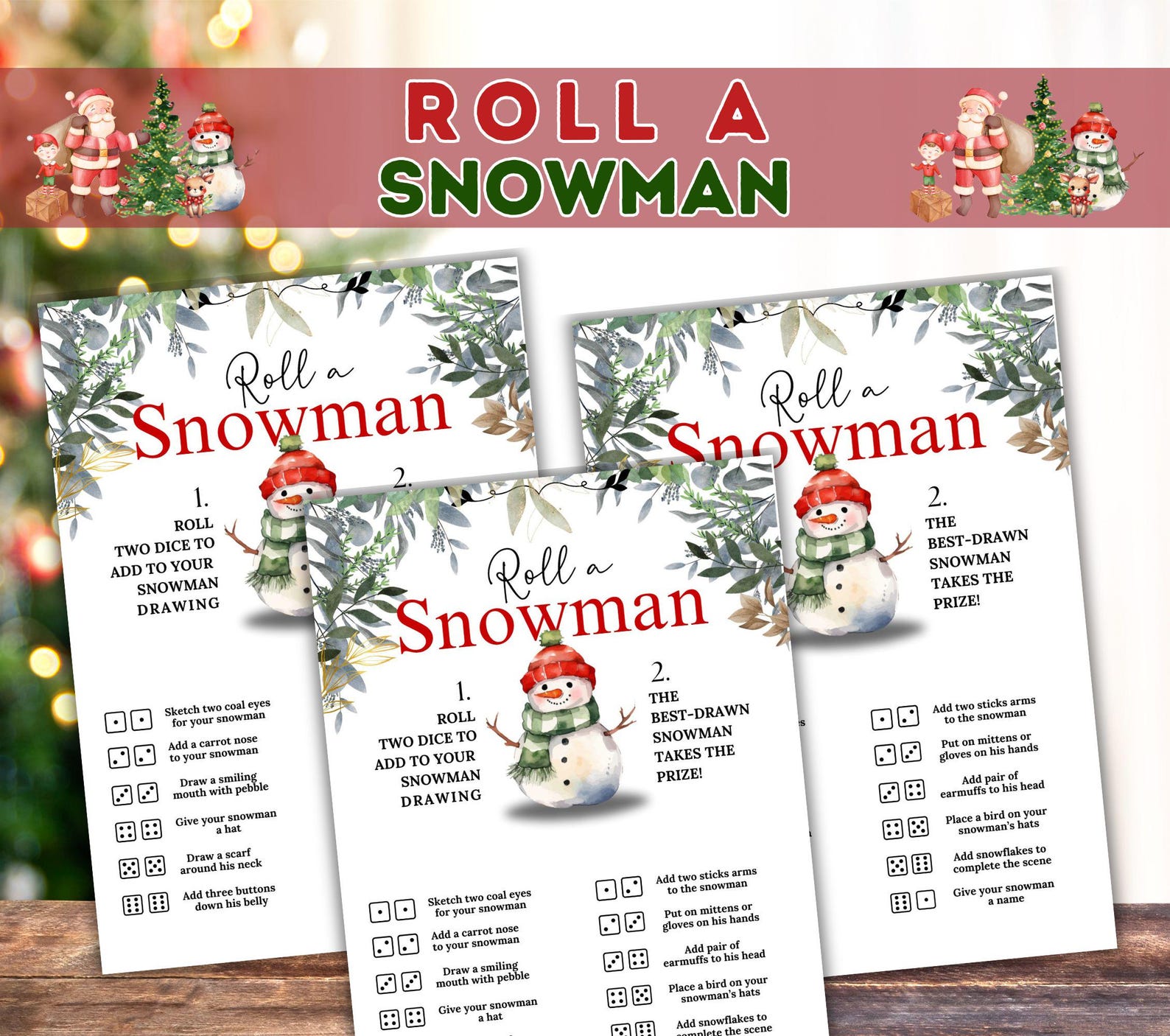 Roll A Snowman Game Printable, Christmas Games, Winter Activity for ...