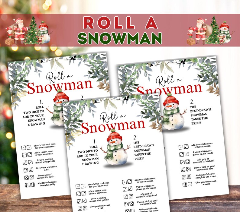 Roll A Snowman Game Printable, Christmas Games, Winter Activity for ...