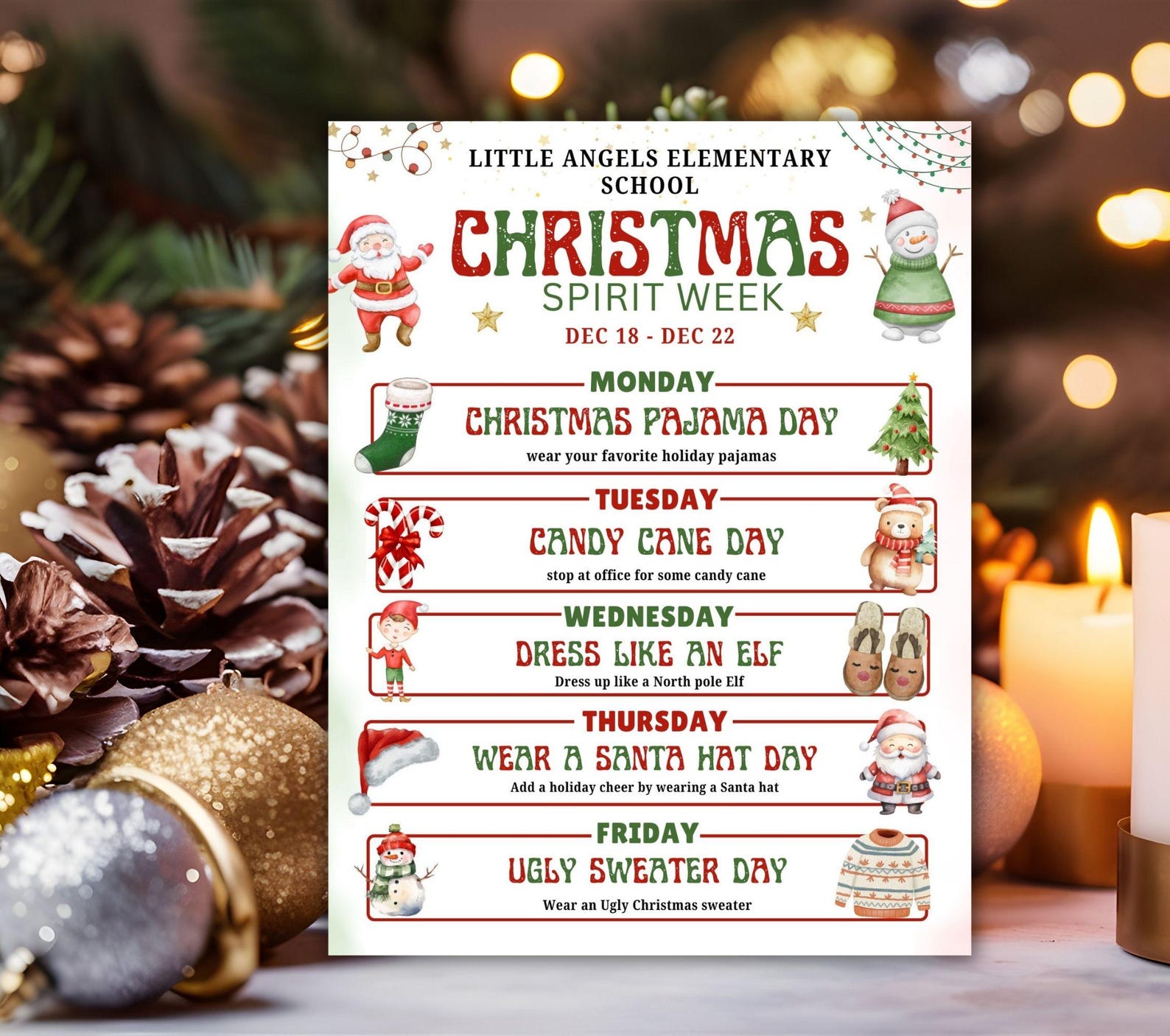 Holiday School Spirit Week Flyer Editable, Winter Spirit Week, December ...