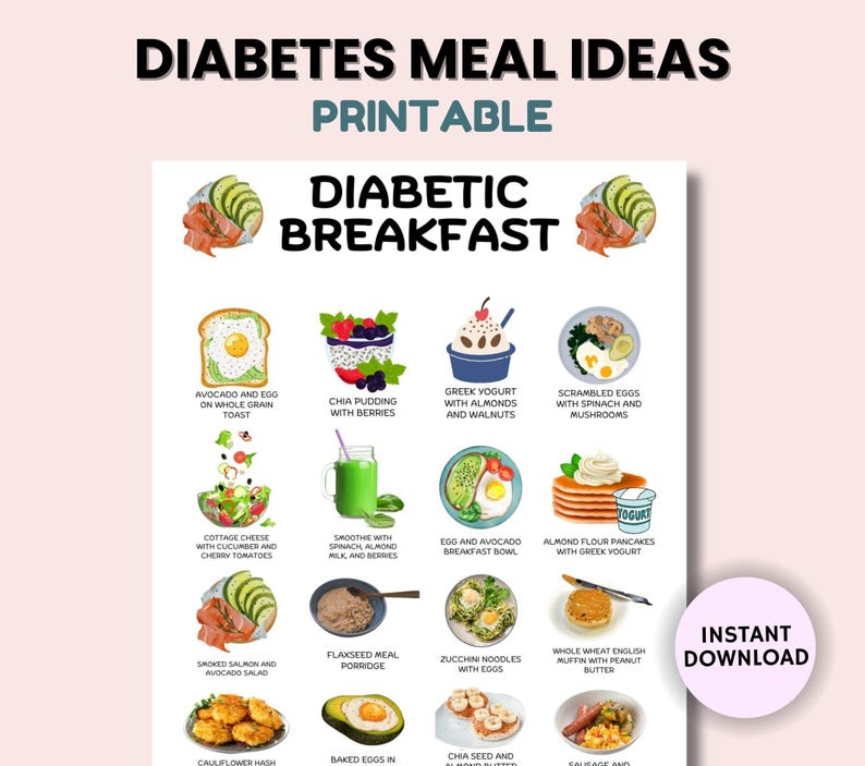 Diabetes Meal Ideas Printable, Diabetic Food Chart, Diabetic Diet Sheet ...