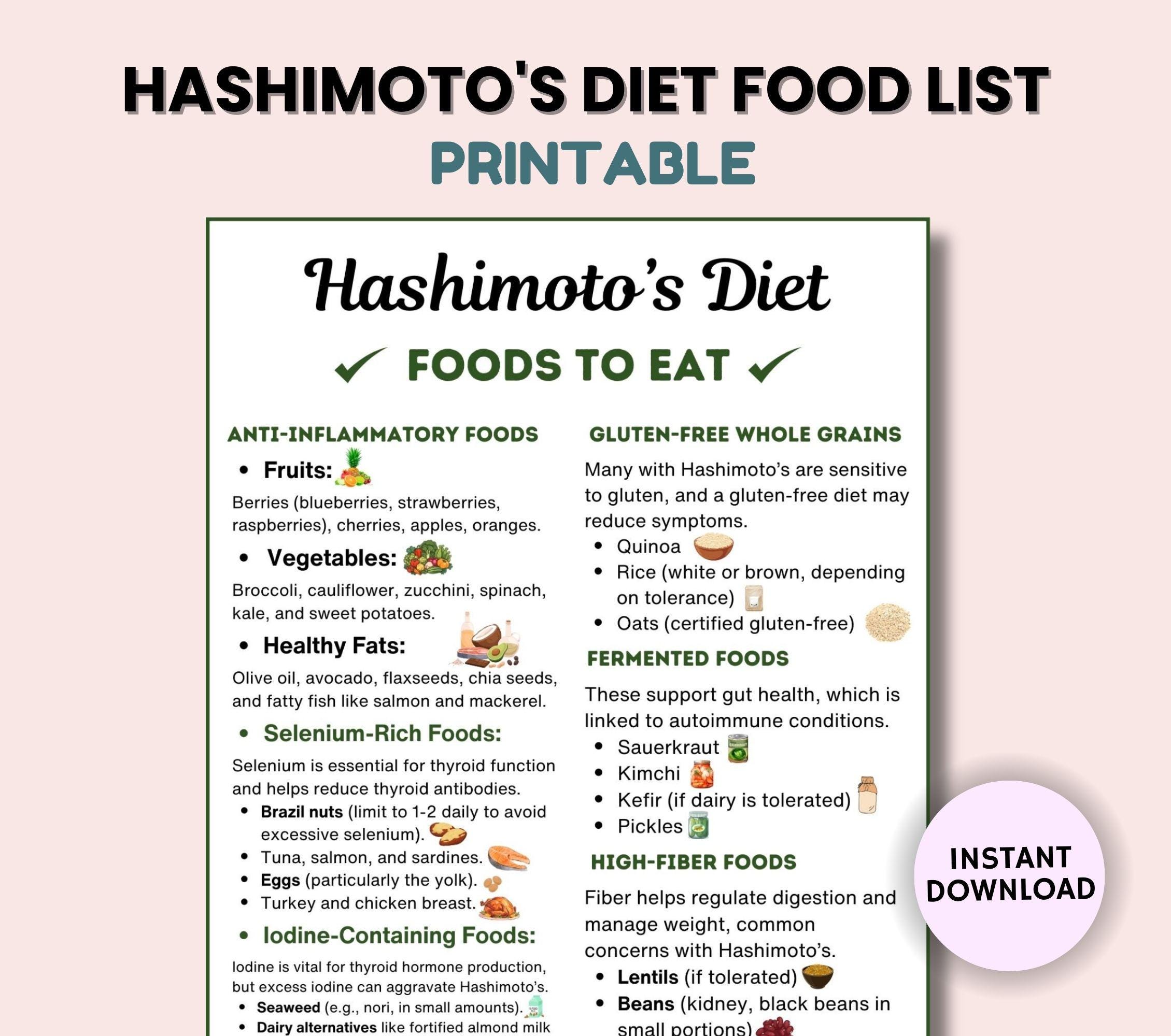 Hashimoto's Diet Food List, Thyroid Diet Meal Plan, Thyroiditis Health ...