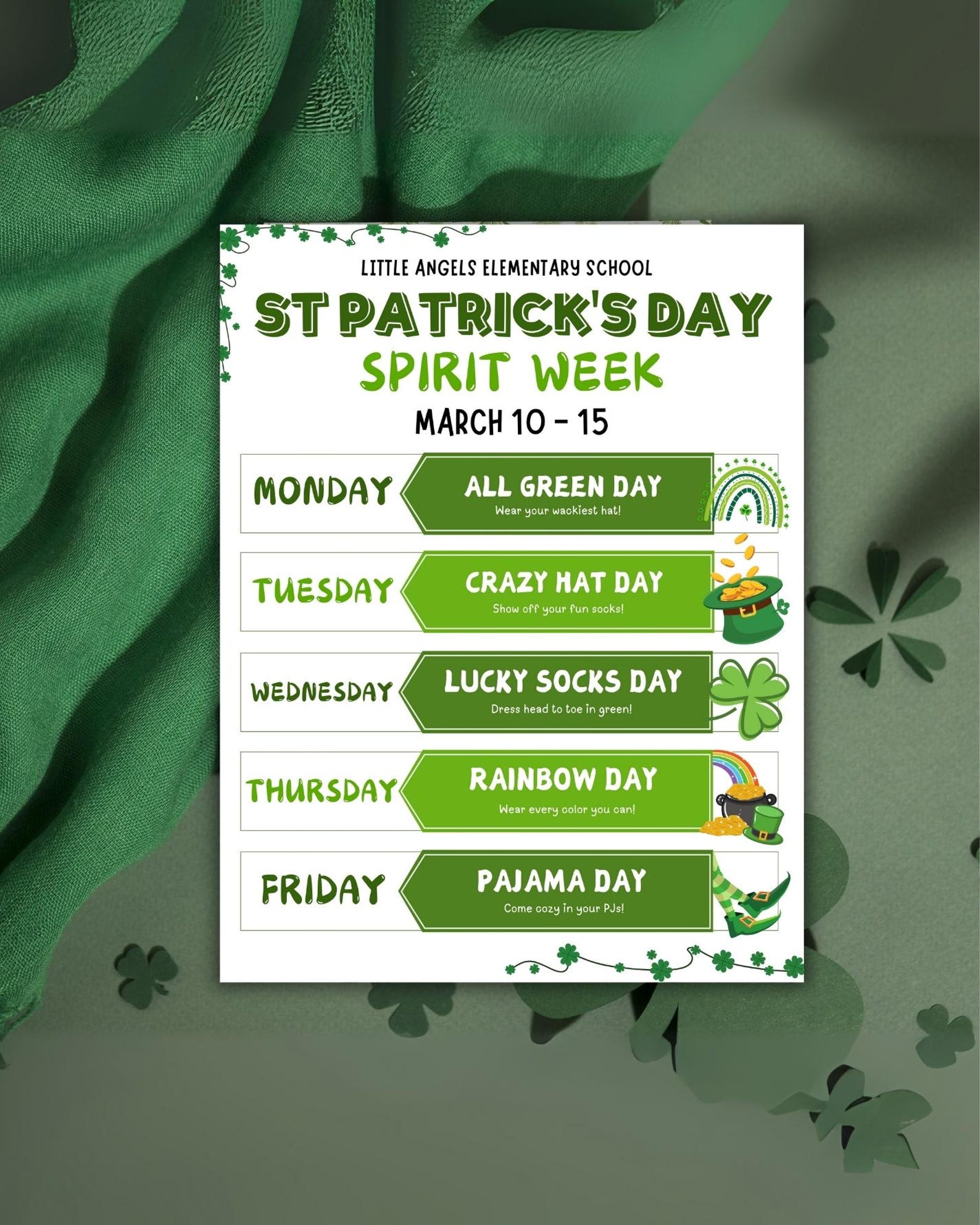 Editable St.patricks School Spirit Week Flyer Template, St. Patty's PTA ...