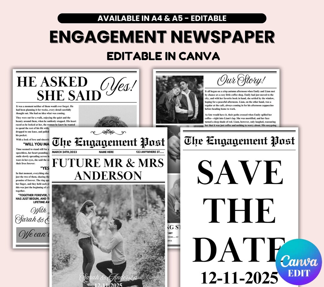 Newspaper Engagement Announcement Template Editable, Wedding ...