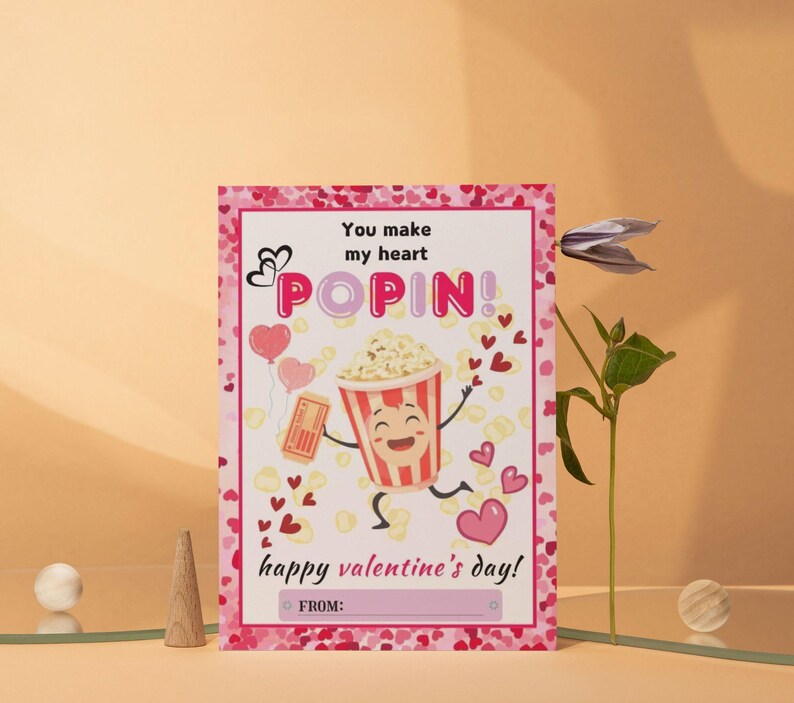 Printable Popcorn Valentine Cards, Kid Valentine Cards, School ...