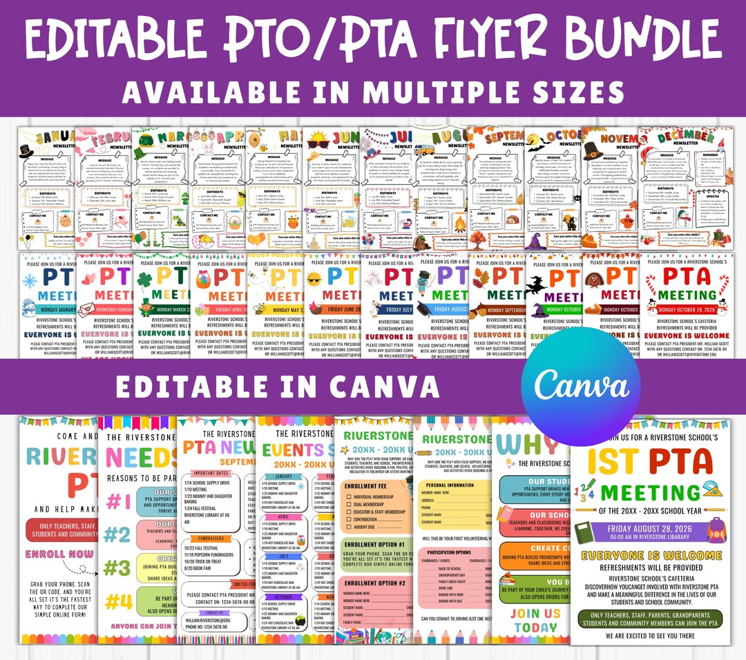 Editable PTO PTA Flyer Ultimate Bundle, School Recruitment, Membership ...