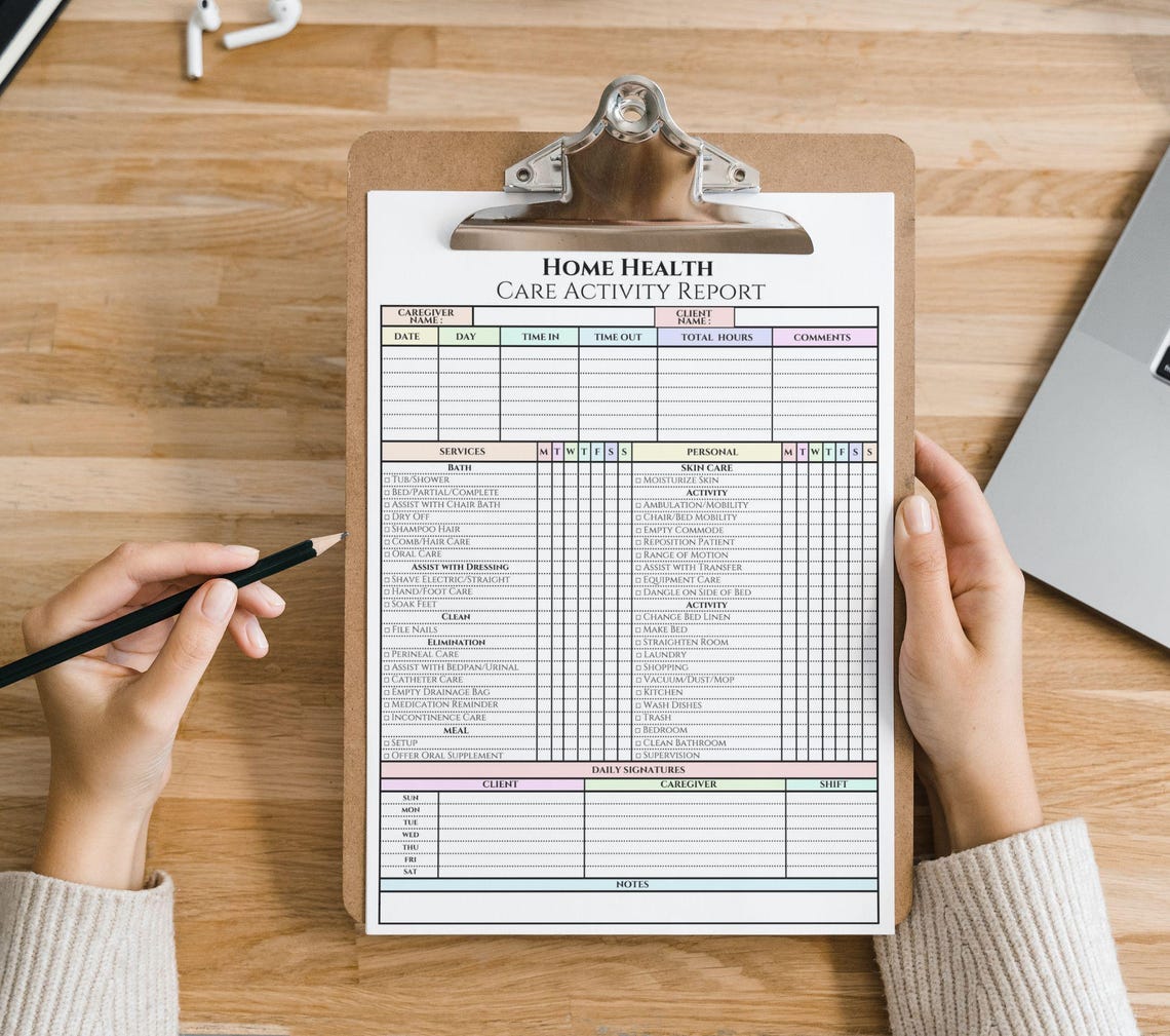 Printable Home Health Caregiver Activity Report, Elder Care Checklist ...
