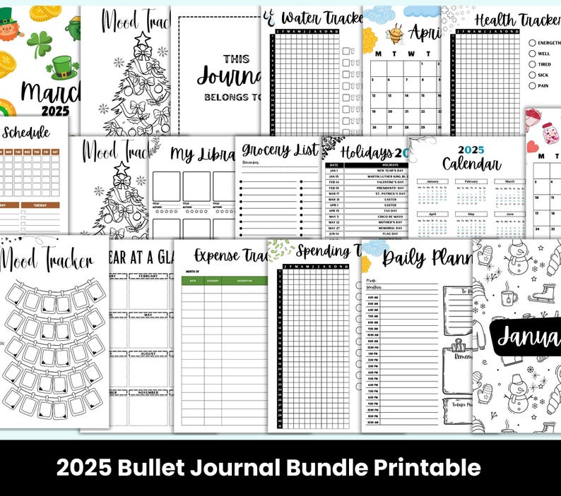 Paquete imprimible de Bullet Journal 2025, imprimibles de Bullet ...