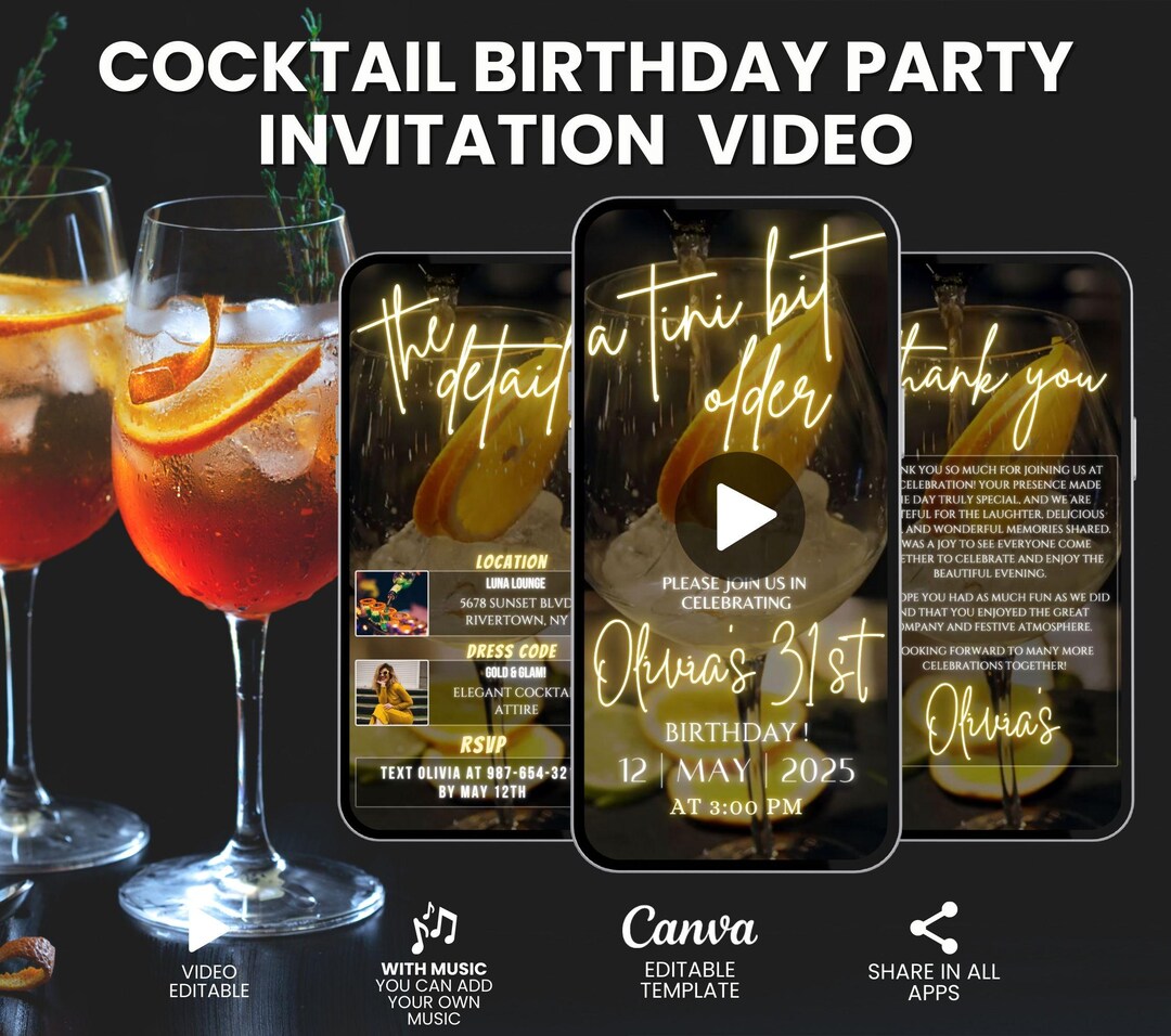 Digital Women Cocktail Birthday Party Invitation Template A Tini Bit ...
